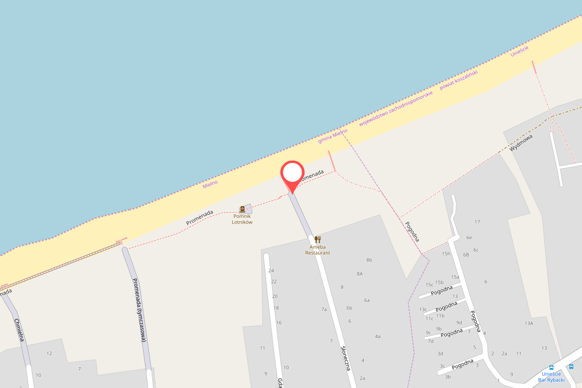 Promenada spacerowa z Unieścia do Mielna Unieście, mapa - Nocowanie.pl