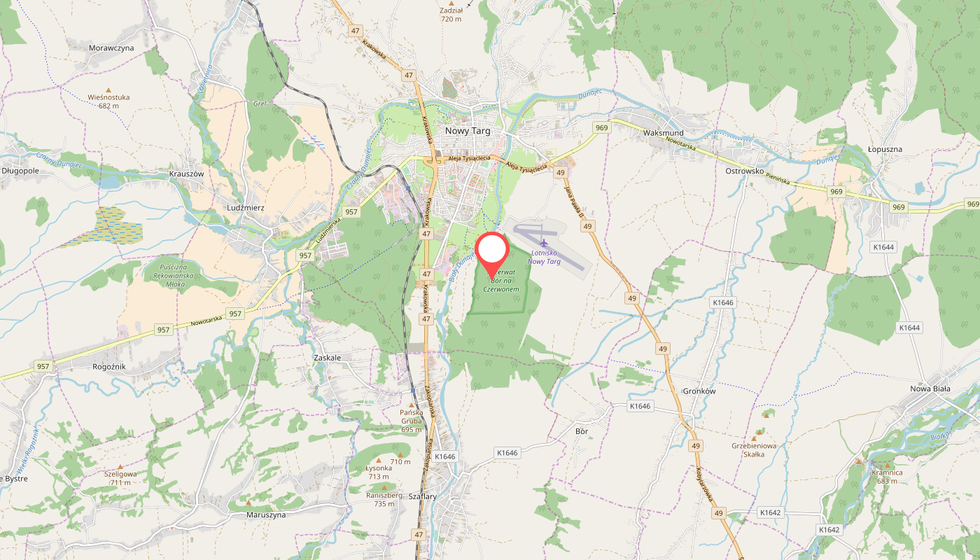 Rezerwat Przyrody „Bór Na Czerwonem” Nowy Targ, mapa