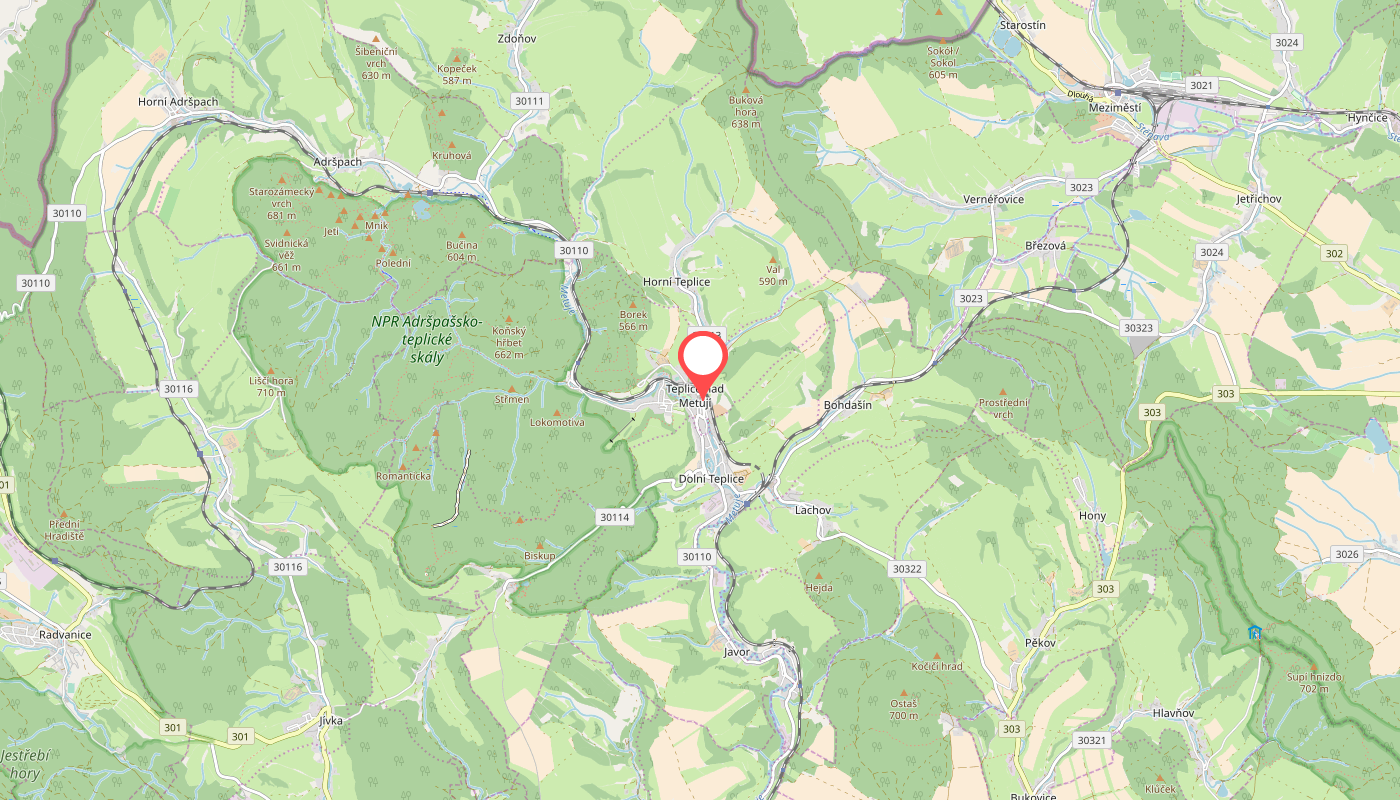 Trasy rowerowe Teplice nad Metují, mapa
