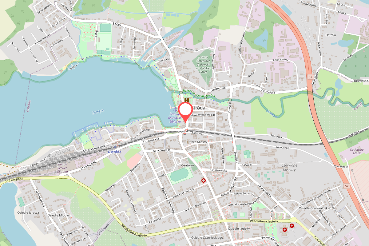 Szlak pieszy: Ostróda - Piławki Ostróda, mapa - Nocowanie.pl